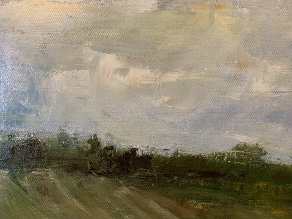 Oil Painting from watercolour sketches... quite challenging not to look ...